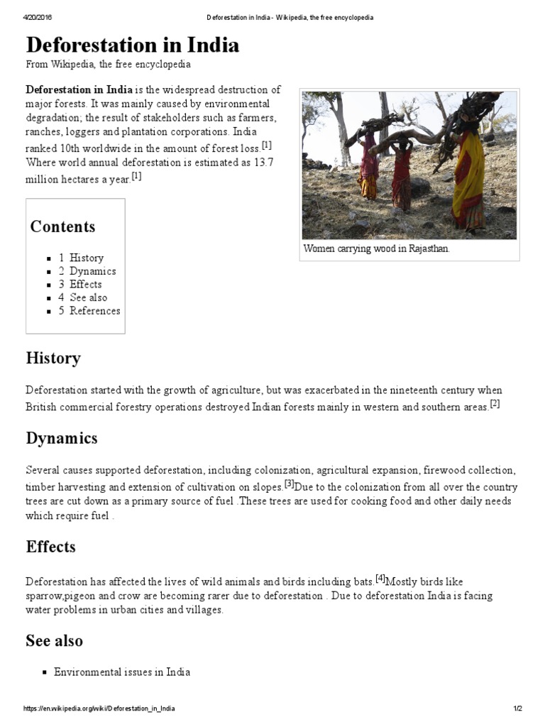 Deforestation in India - Wikipedia, The Free Encyclopedia | PDF ...