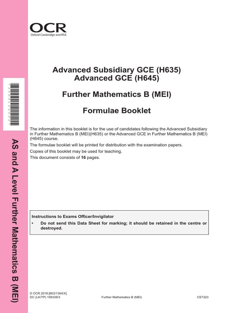 Advanced Subsidiary GCE (H635) Advanced GCE (H645) Further Mathematics ...