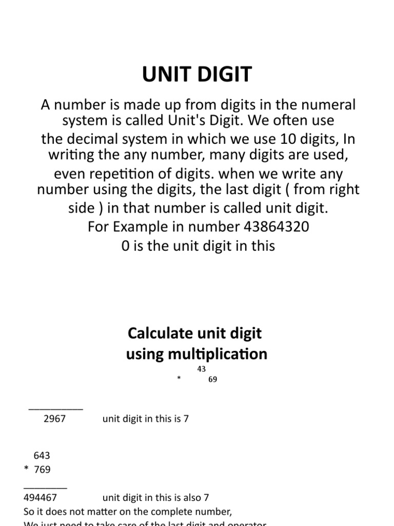 UNIT DIGIT - Final | Download Free PDF | Numbers | Multiplication