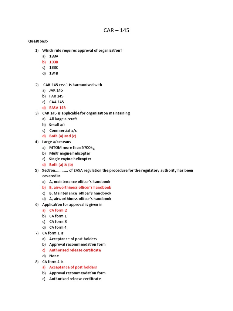 CAR 145 Questions | Download Free PDF | Aviation | Business