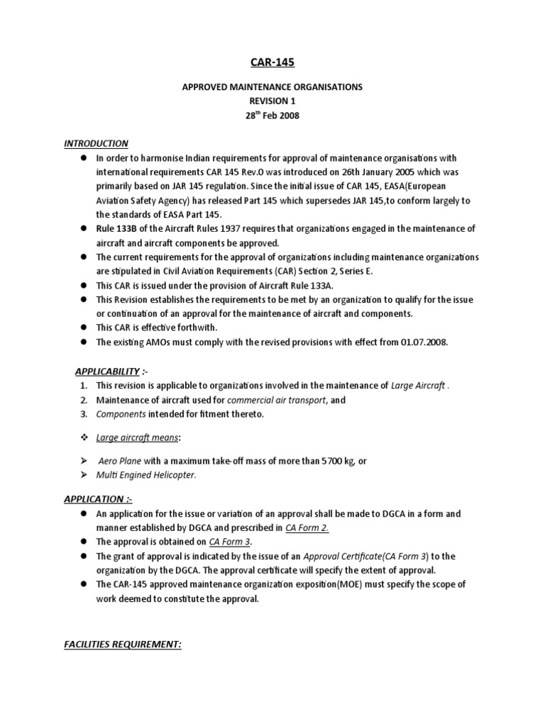 Study Notes On CAR-145 | PDF | Aviation