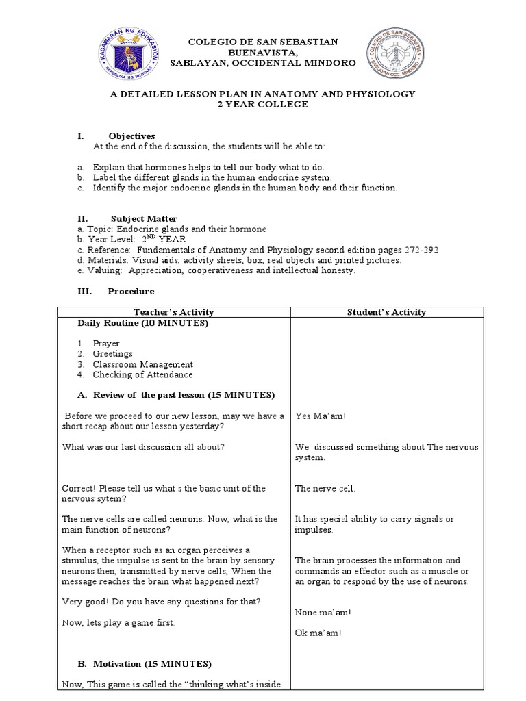 Endocrine System Lesson Plan | PDF | Endocrine System | Hormone