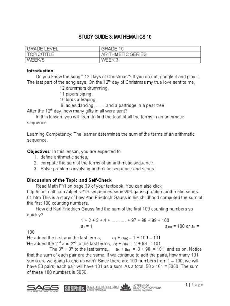 Arithmetic Series Study Guide | PDF | Teaching Mathematics ...