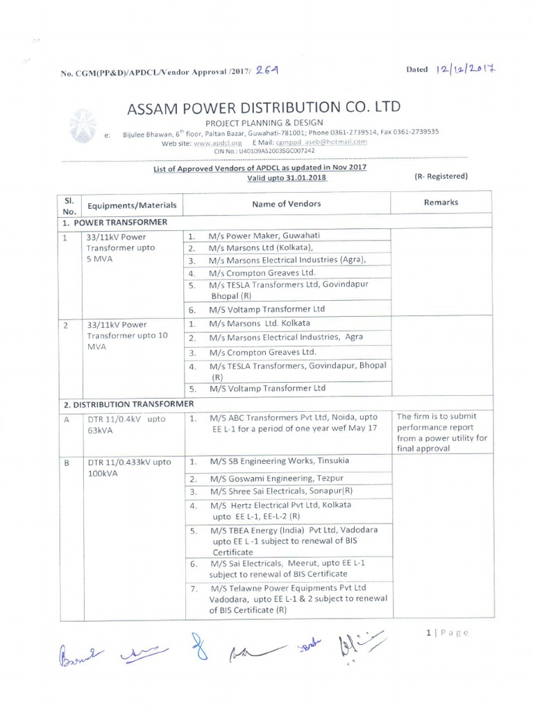 List of Approved Vendors APDCL Assam PDF | PDF