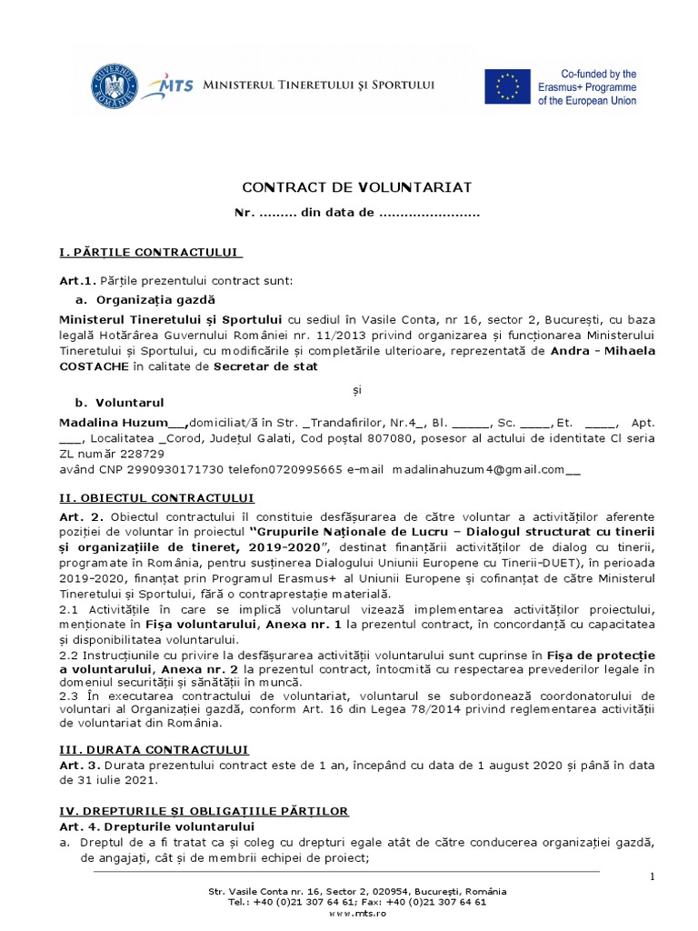 Contract de Voluntariat MTS 2020 Final | PDF