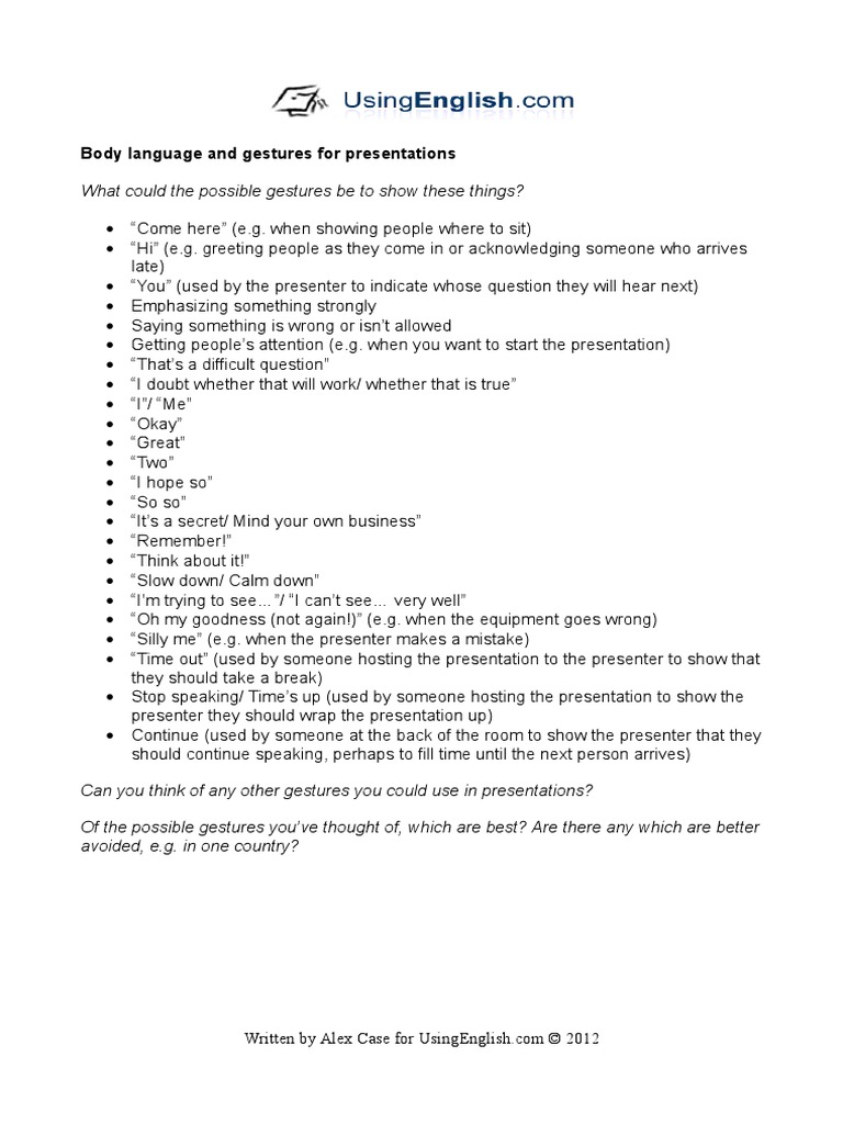 Business English Presentations Gestures | PDF