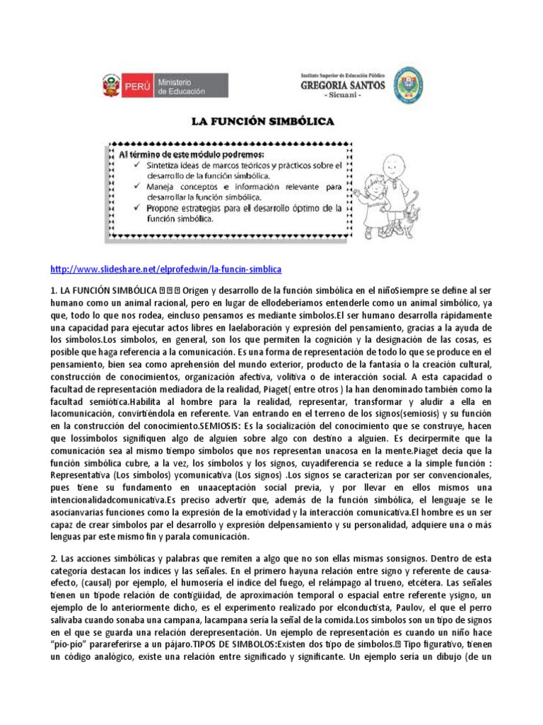 Función simbólica en el desarrollo infantil | PDF | Los símbolos ...