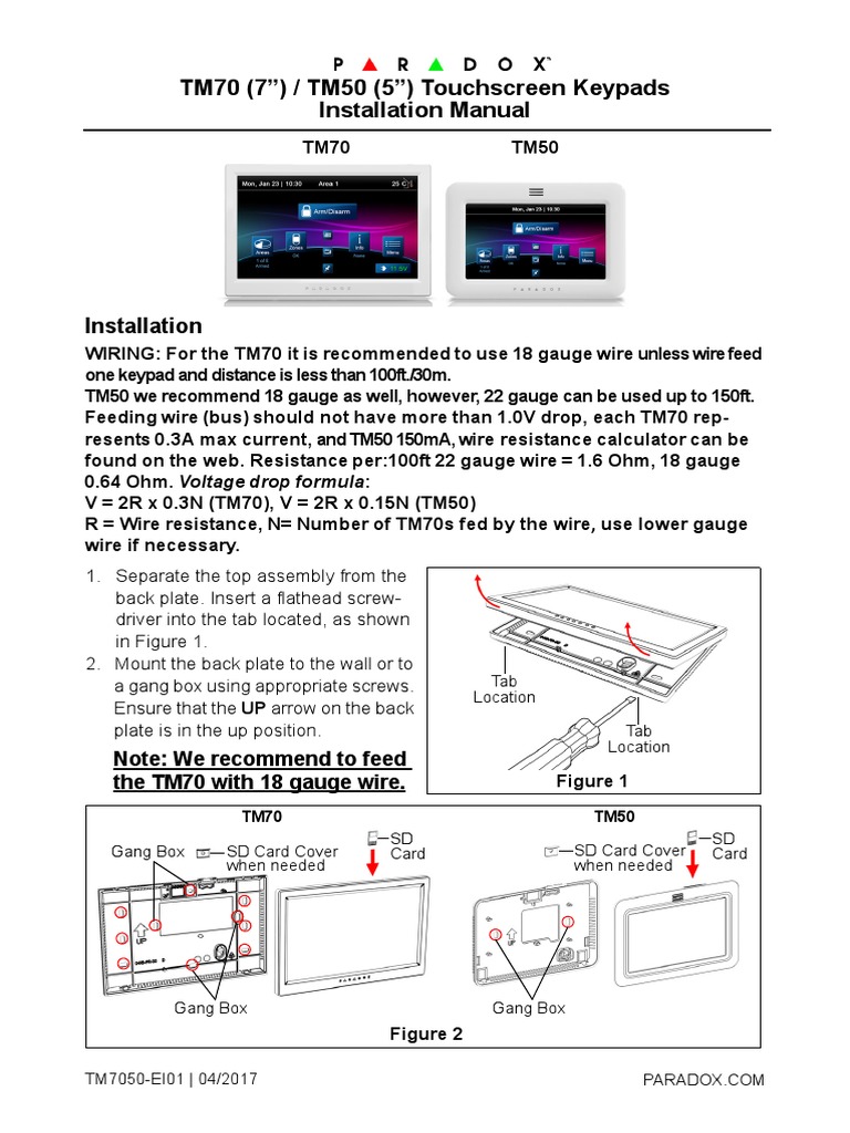 TM70 (7") / TM50 (5") Touchscreen Keypads Installation Manual | PDF ...