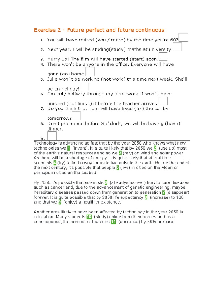 Future Perfect-Future Continuous