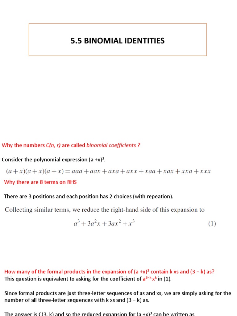 5.5 Binomial Identities | PDF | Combinatorics | Mathematical Analysis
