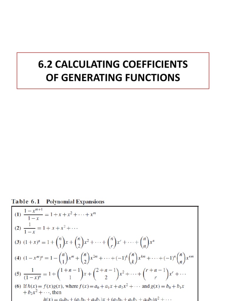 6.2 Calculating Coefficients of Generating Functions | PDF | Polynomial | Equations
