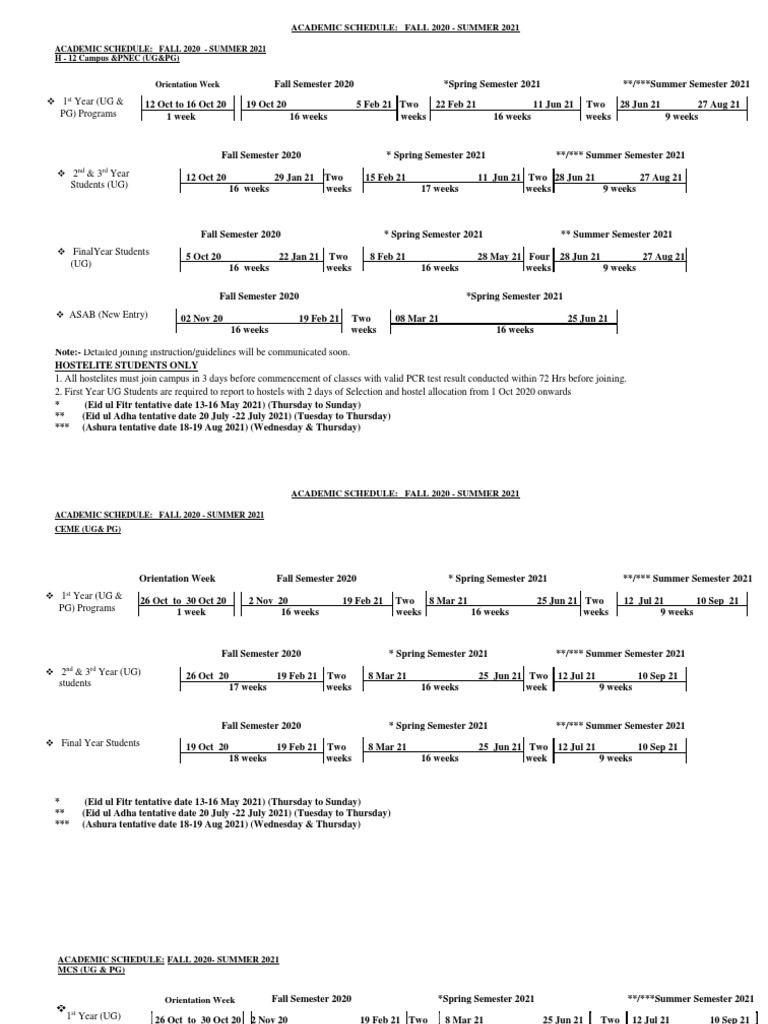 NUST Academic Schedule 2020-21 18 Sep 2020 | PDF | Academic Term ...