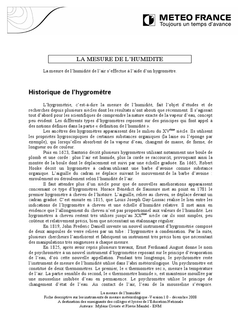 Hygrométrie | PDF | Humidité relative | Température