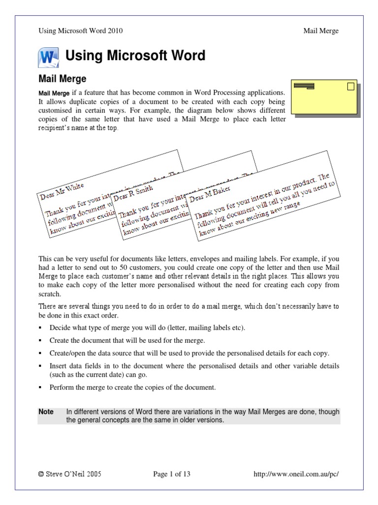 Using Microsoft Word: Mail Merge | PDF | Mail | Microsoft Word