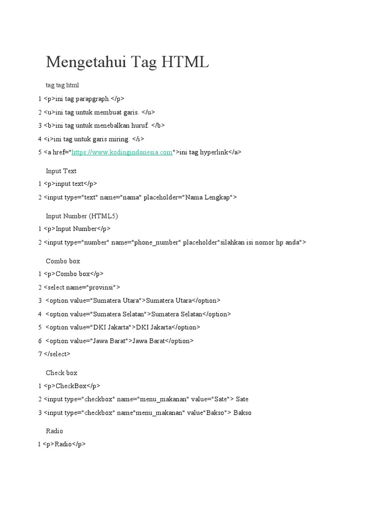 Mengetahui Tag HTML | PDF | Computer File Formats | World Wide Web Consortium Standards