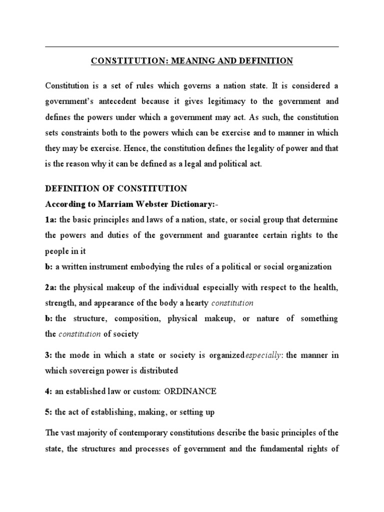 Meaning and Definition of Constitution - Unit - 1 | PDF | Constitution ...