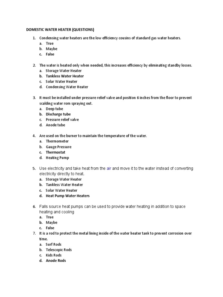 Domestic Water Heater (Questions) | PDF
