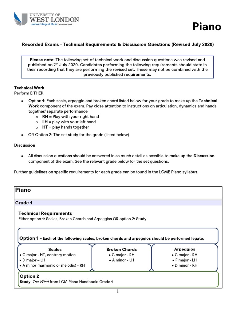 Revisions to Piano Exam Requirements and Discussion Questions for ...