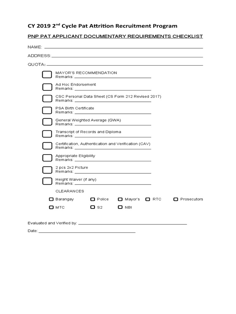 CY 2019 2 Cycle Pat Attrition Recruitment Program: PNP Pat Applicant ...