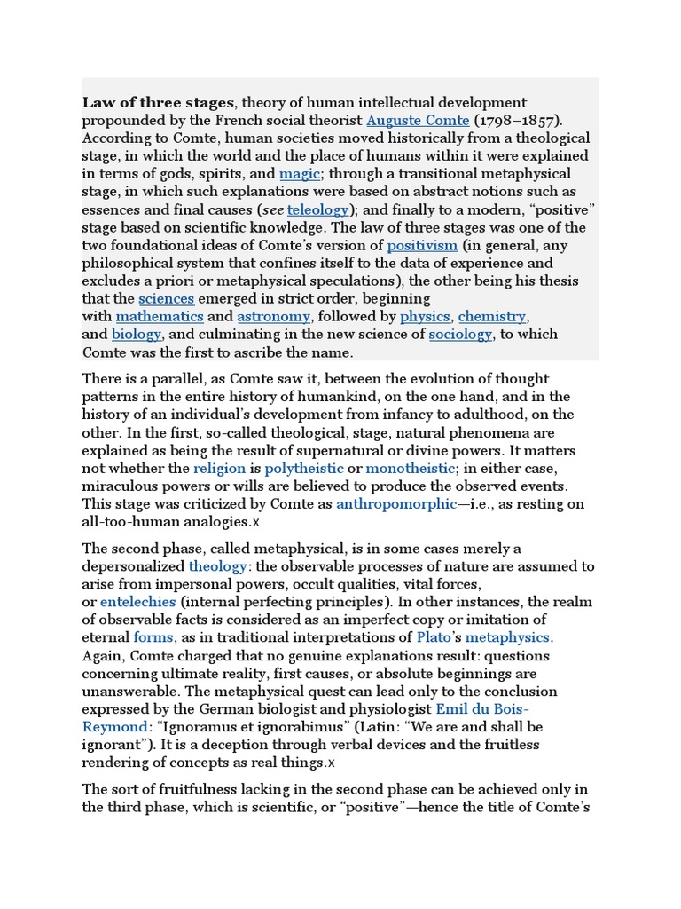 Auguste Comte: Law of Three Stages, Theory of Human Intellectual ...