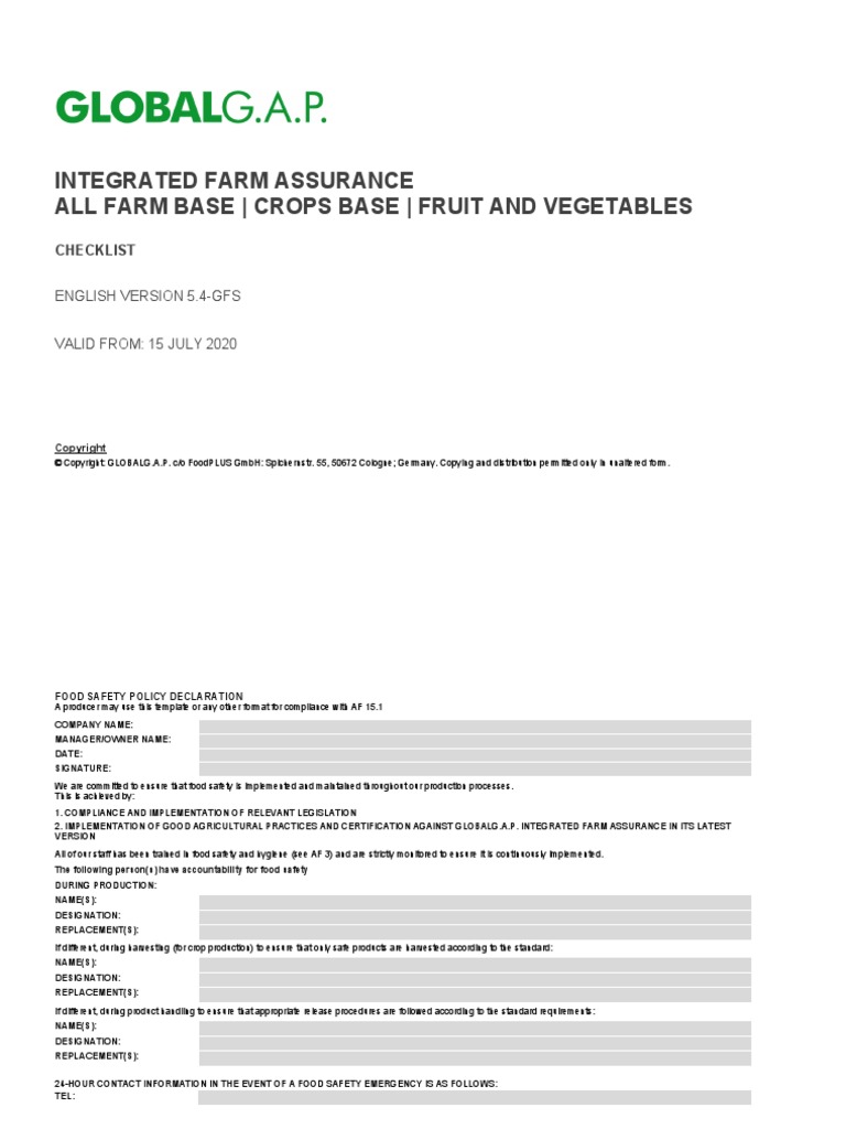 Integrated Farm Assurance All Farm Base - Crops Base - Fruit and ...
