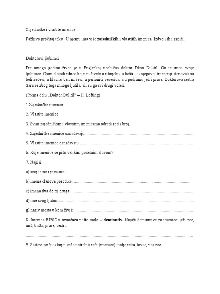 Zajedničke I Vlastite Imenice | PDF