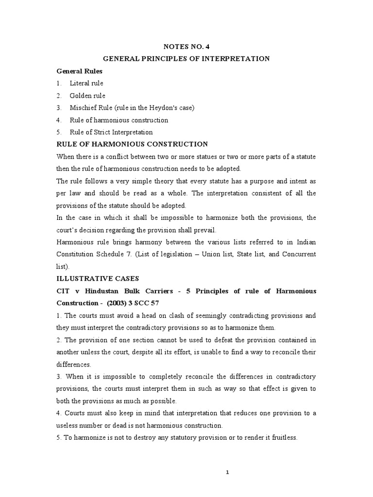 Notes No. 4 General Principles of Interpretation General Rules | PDF ...