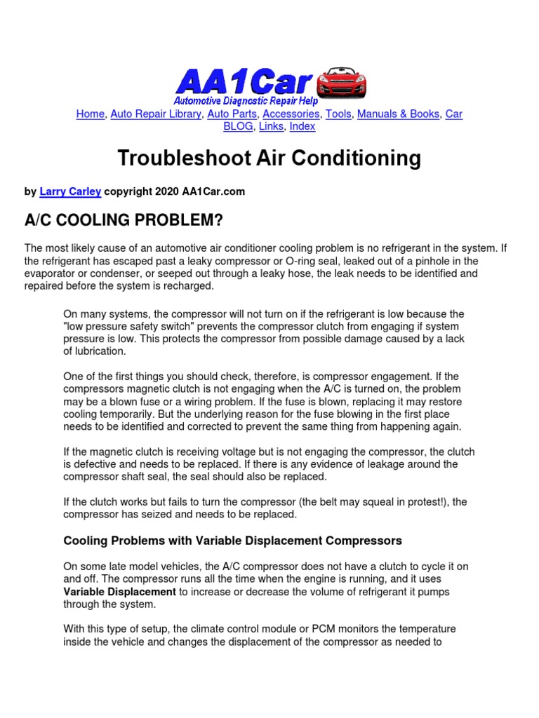Troubleshoot Air Conditioning: A/C Cooling Problem? | PDF | Air ...