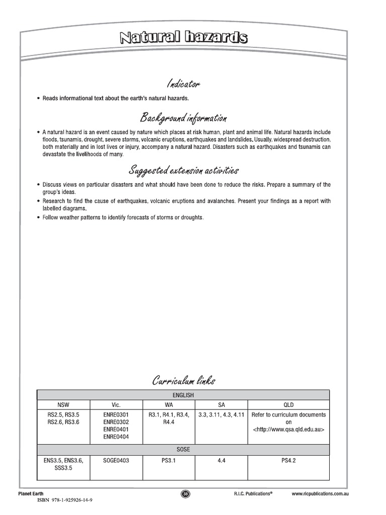 Natural Hazards Worksheet | PDF