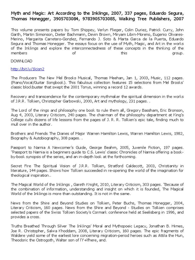 Myth and Magic Art According To The Inklings | PDF | Social Science ...