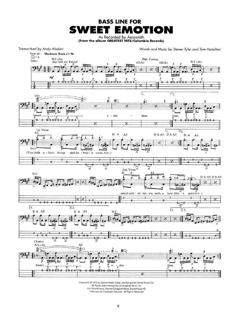 Sweet Emotion: Bass Line For | PDF | Rock Music | Entertainment (General)