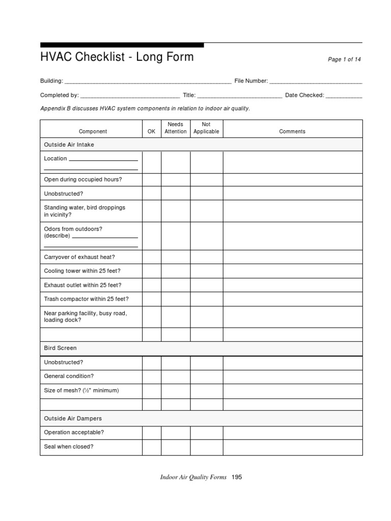Hvac Long Form Checklist | PDF | Hvac | Duct (Flow)