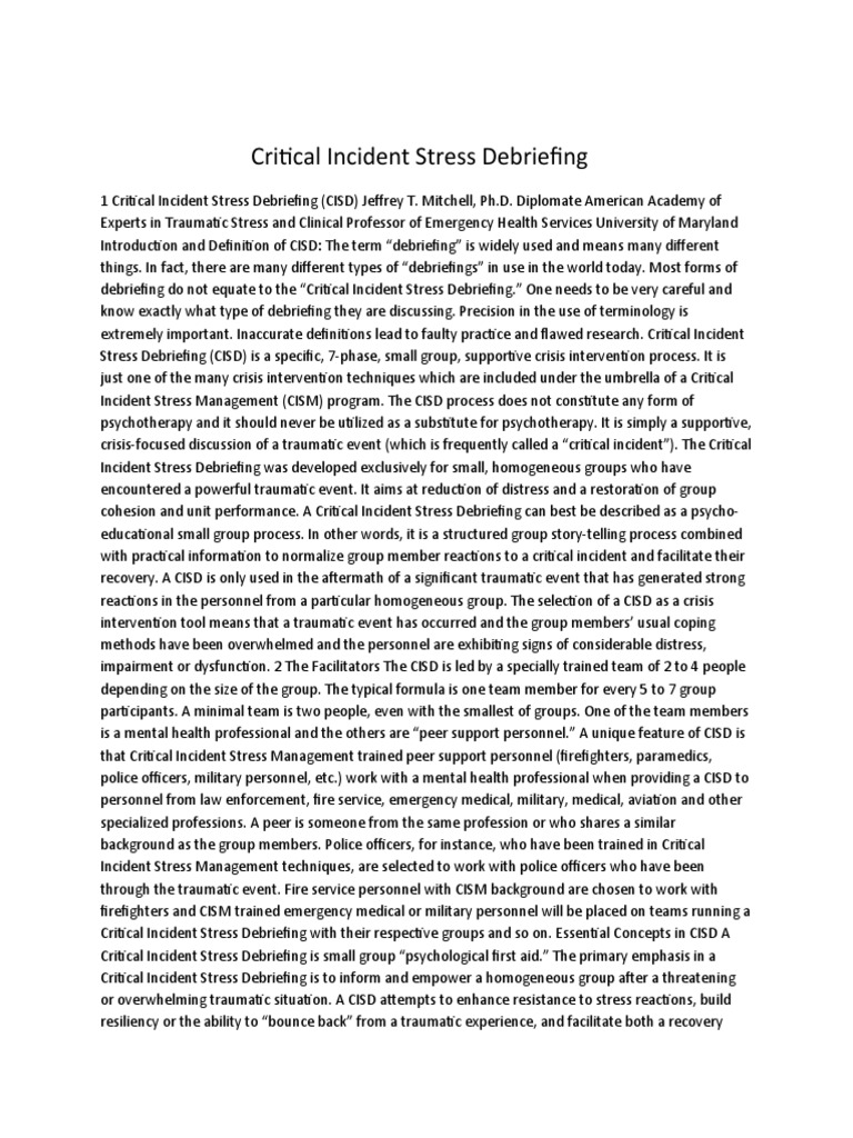 Critical Incident Stress Debriefing | PDF | Psychological Trauma | Medicine