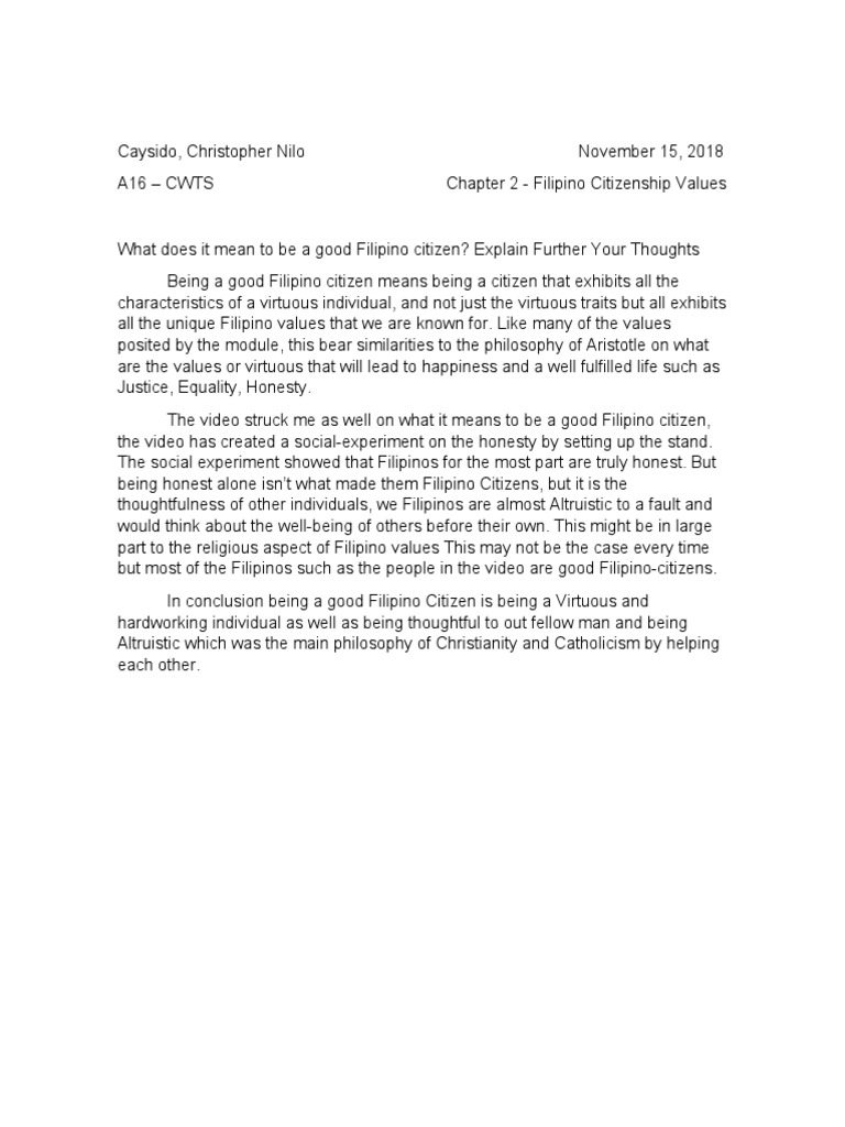 Filipino Citizenship Values | PDF