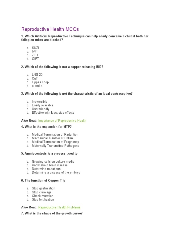 J-Reproductive Health MCQs | PDF | Reproductive Health | In Vitro ...