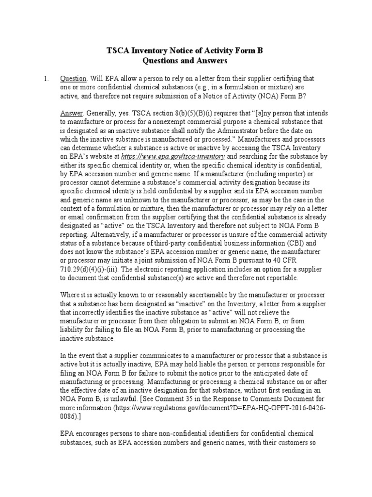 TSCA Form B Guidance and FAQs | PDF | United States Environmental ...