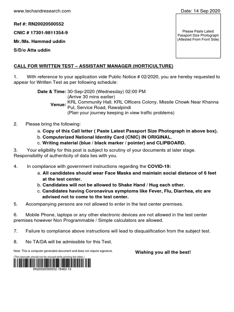 Please Paste Latest Passport Size Photograph (Attested From Front Side ...