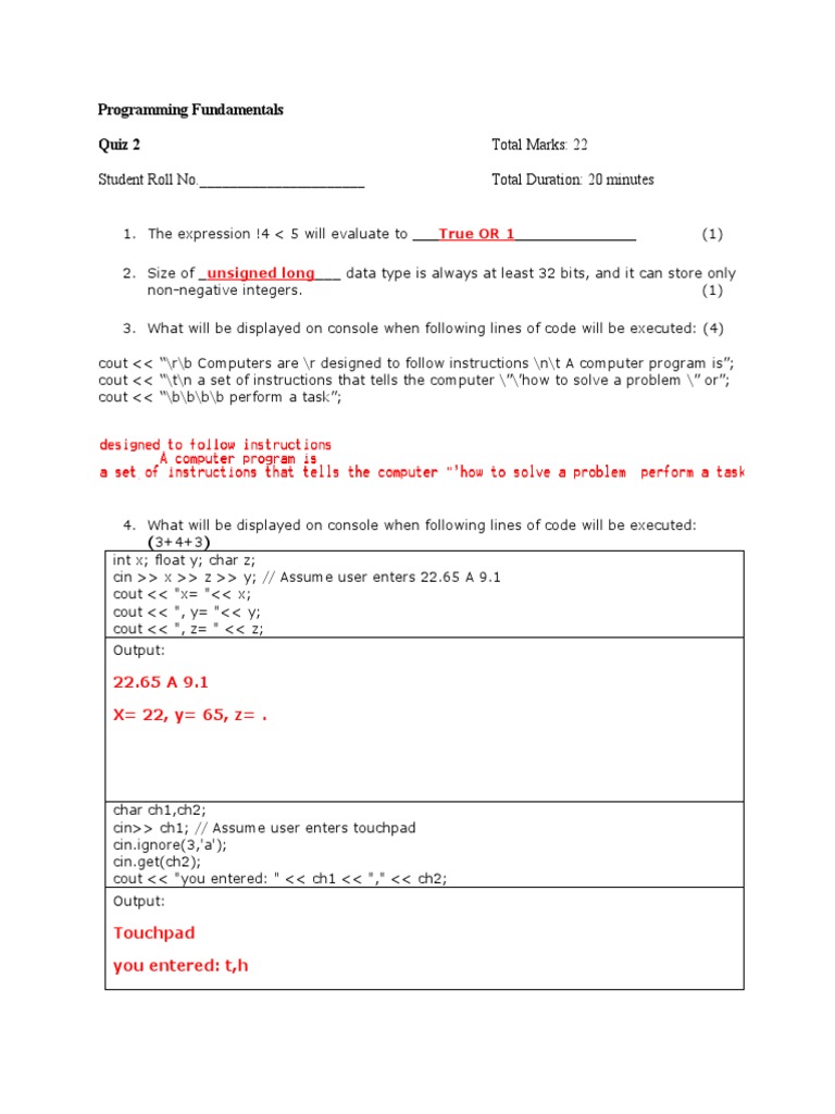 PF Quiz 2 Solution | PDF