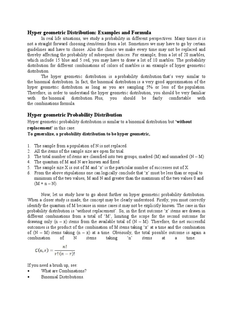 Hyper geometric probability distribution formula and examples | PDF ...