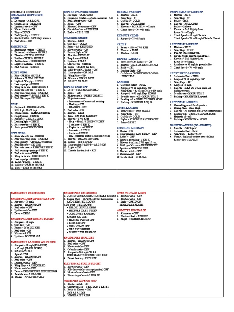 Cessna 150 Checklist | Download Free PDF | Flap (Aeronautics) | Carburetor