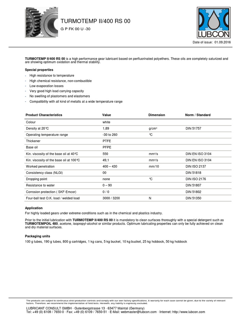 Turmotemp II 400 Rs 00 Ti en | PDF | Lubricant | Applied And ...