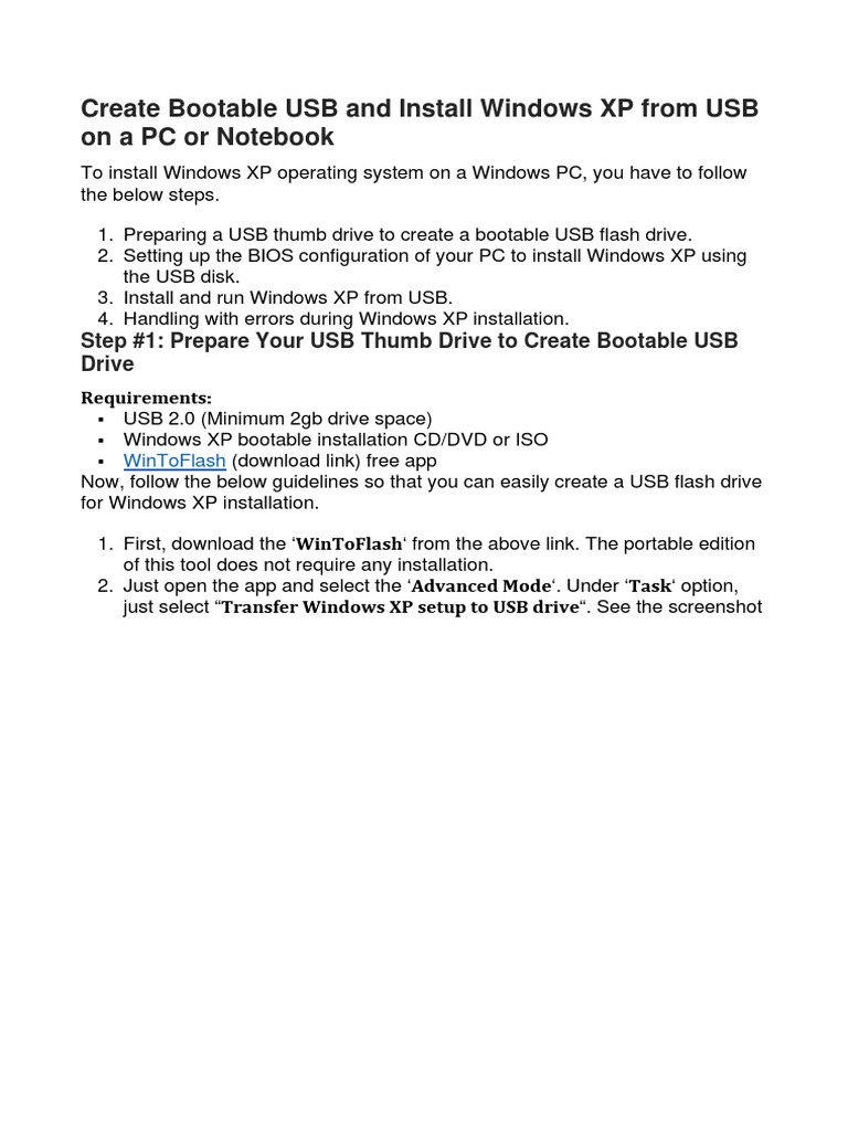Install Windows XP from Bootable USB | PDF | Booting | Usb Flash Drive