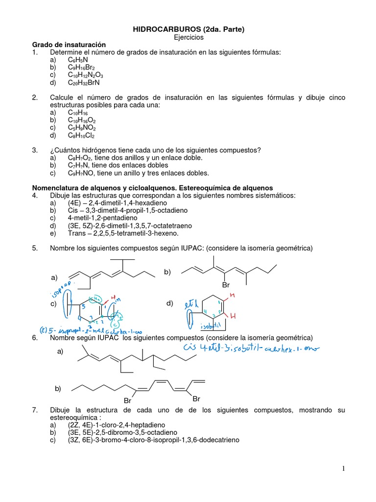 HIDROCARBUROS (2da Parte) (Ejercicios) PDF | PDF | Isómero | Alqueno