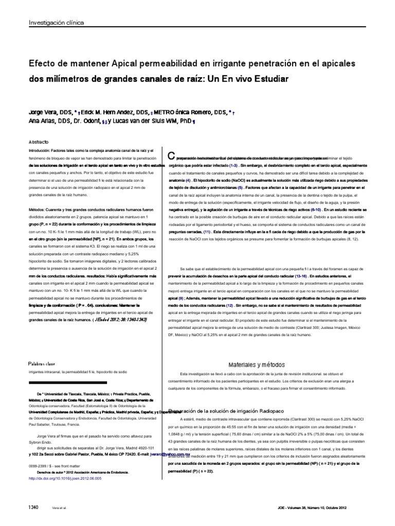 Efecto de la Patencia Apical en Endodoncia | PDF | Riego | Raíz