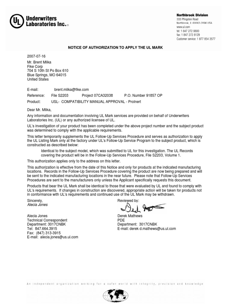 Notice of Authorization To Apply The Ul Mark: Alecia Jones | PDF ...