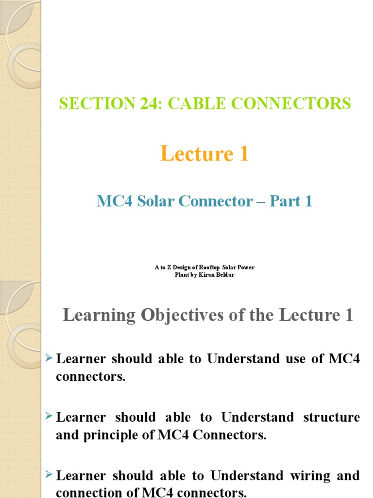 1 Lecture MC4 Connectors - Part 1 | PDF | Electrical Connector ...