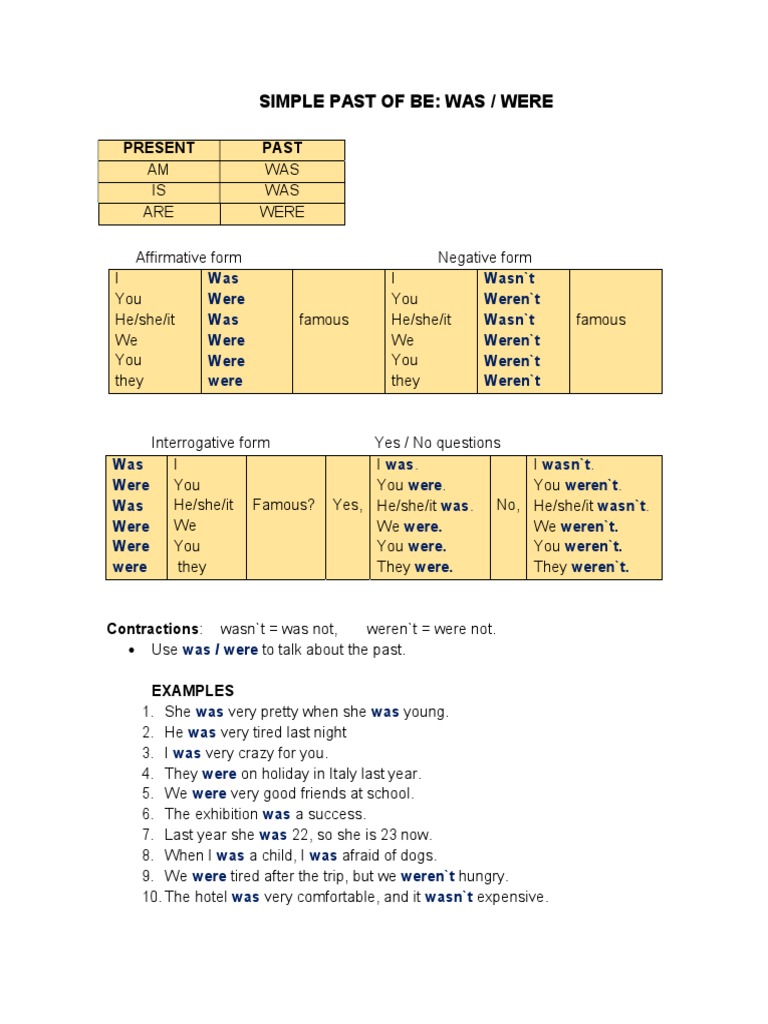 Simple Past of Be: Was / Were | PDF | Syntax | Language Mechanics