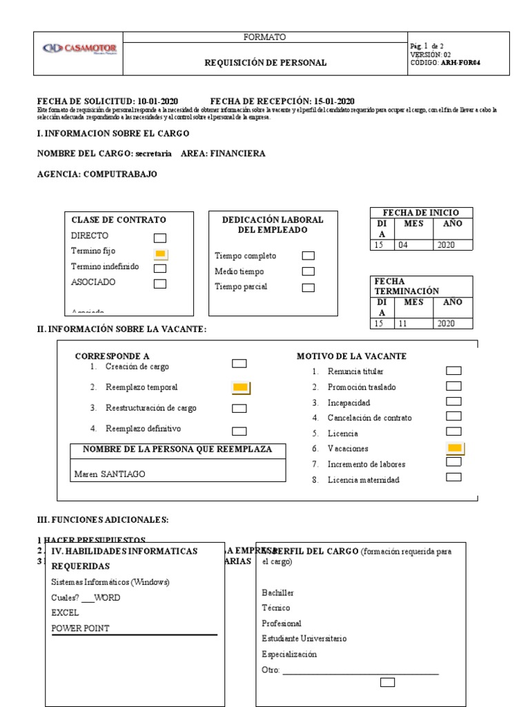 Taller 2 Requisicion de Personal | PDF | Business