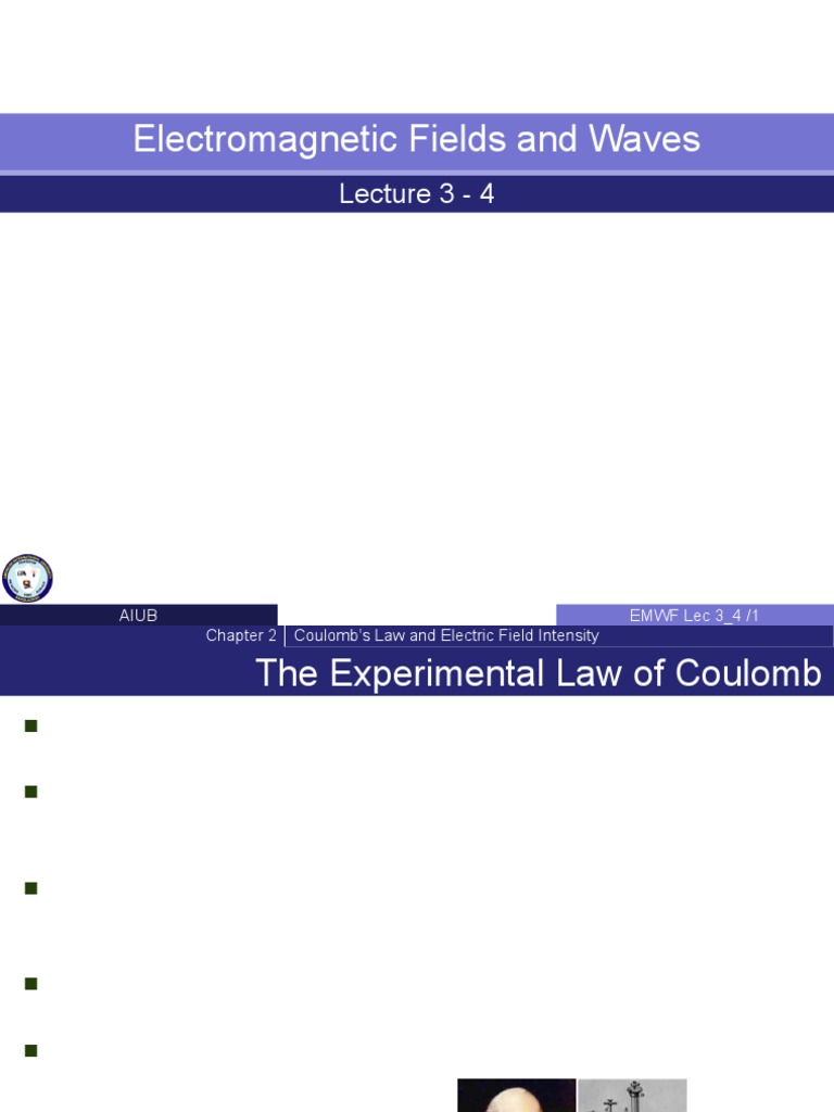 Electromagnetic Fields and Waves: Lecture 3 - 4 | PDF | Electric Field ...