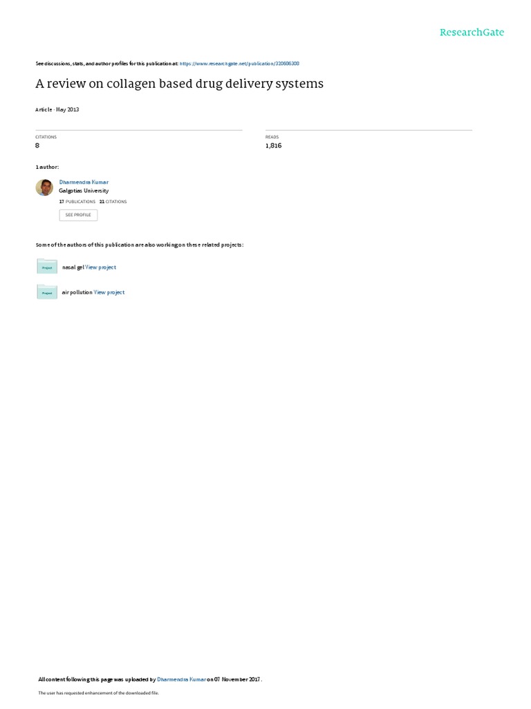 A Review On Collagen Based Drug Delivery Systems PDF | PDF | Collagen | Gel